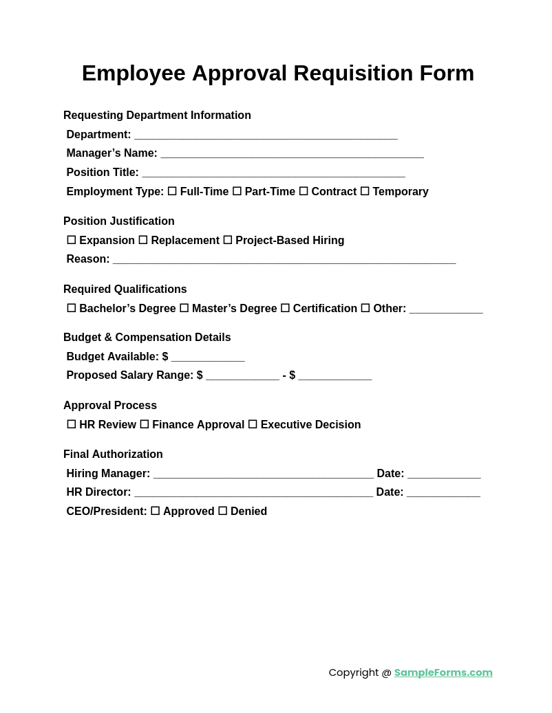 FREE 12+ Employee Requisition Form Samples, PDF, MS Word, Google Docs