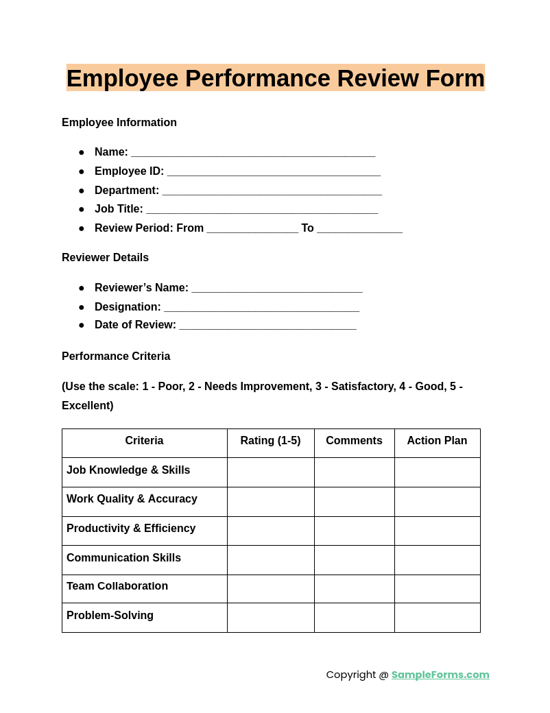 FREE 30+ Performance Review Form Samples, PDF, MS Word, Google Docs