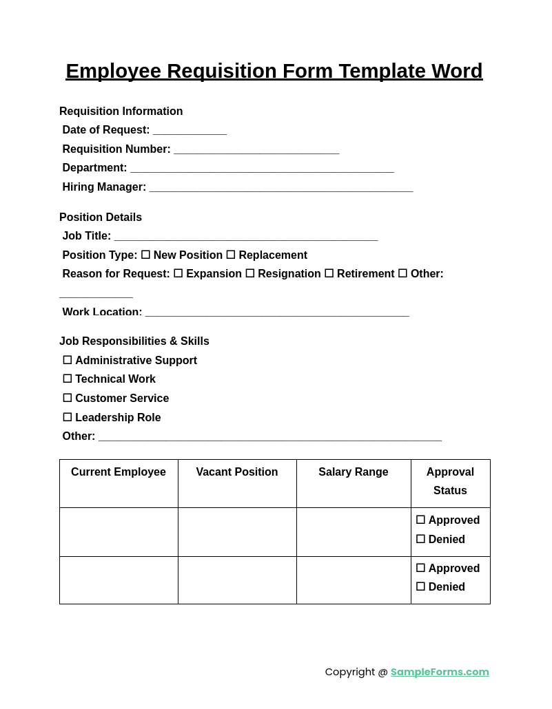 FREE 12+ Employee Requisition Form Samples, PDF, MS Word, Google Docs