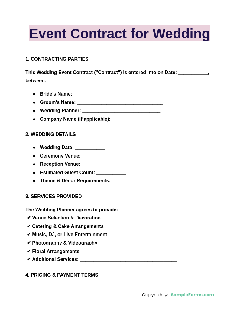 FREE 12+ Event Contract Form Samples, PDF, MS Word, Google Docs