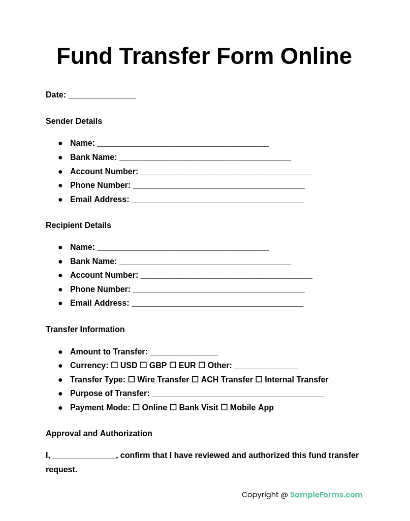 FREE 11+ Fund Transfer Form Samples, PDF, MS Word, Google Docs, Excel