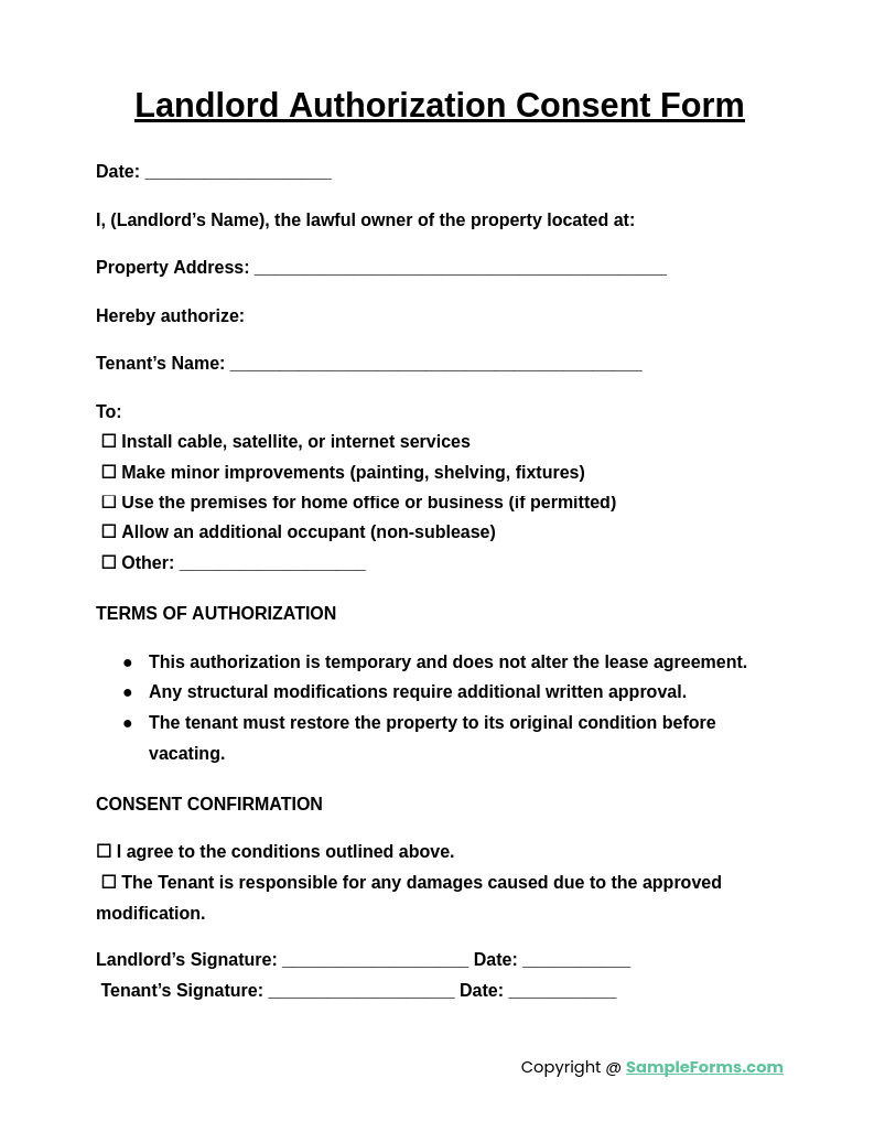 FREE 14+ Landlord Consent Form Samples, PDF, MS Word, Google Docs