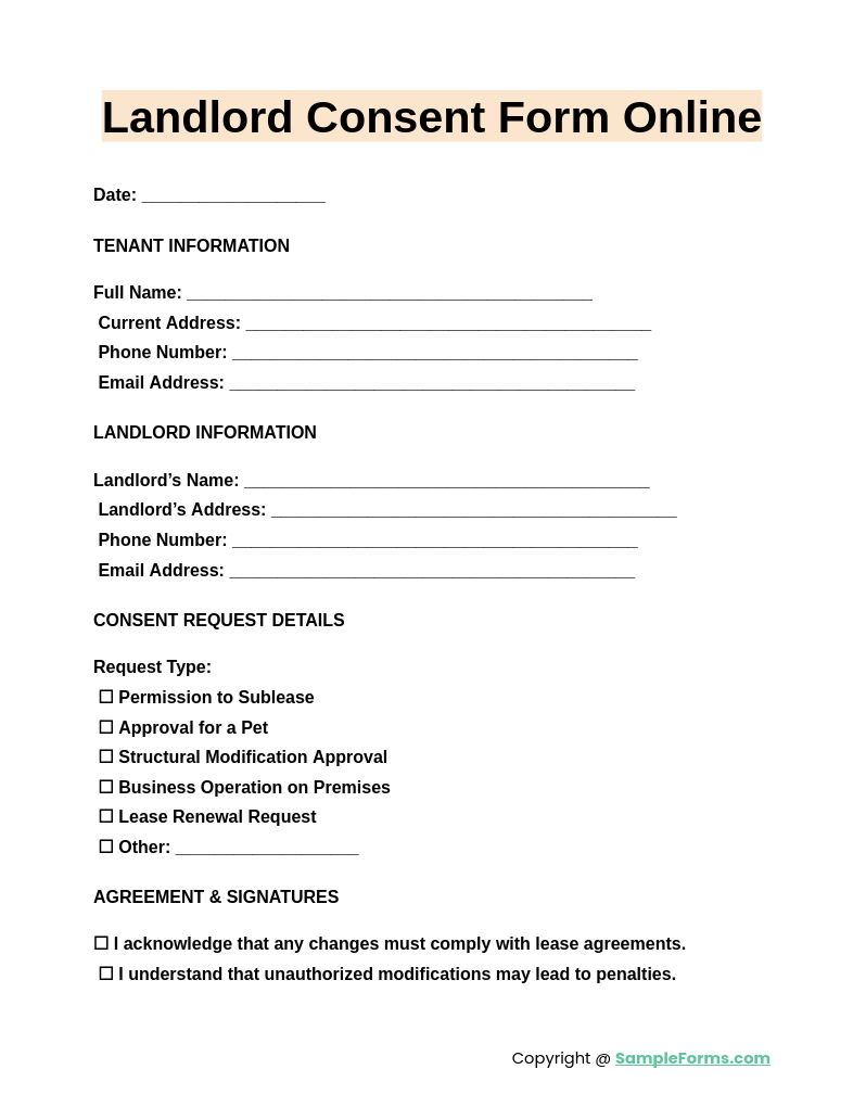 FREE 14+ Landlord Consent Form Samples, PDF, MS Word, Google Docs
