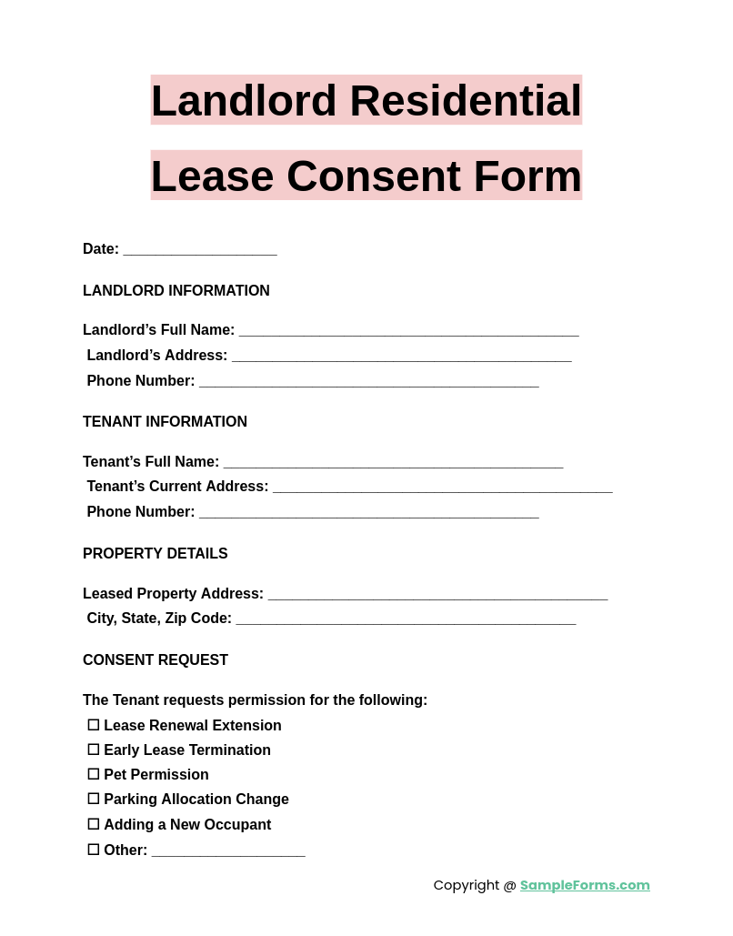 FREE 14+ Landlord Consent Form Samples, PDF, MS Word, Google Docs