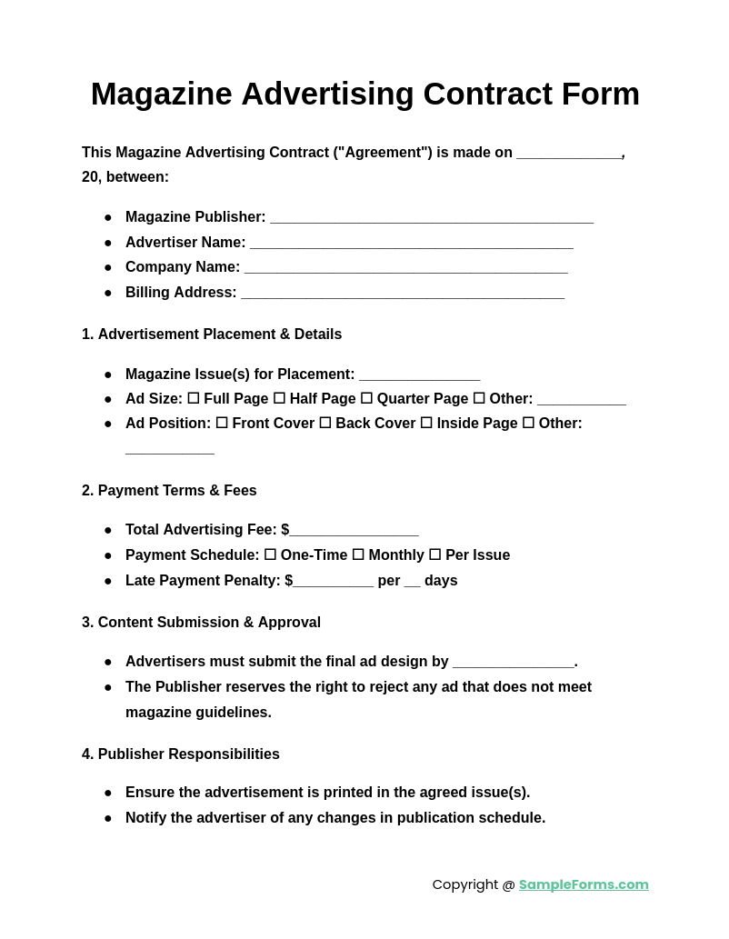 FREE 12+ Advertising Contract Form Samples, PDF, MS Word, Google Docs