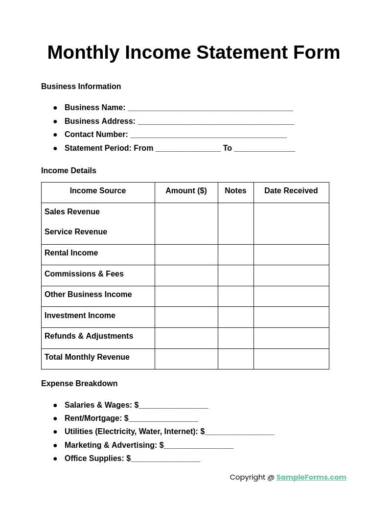 FREE 18+ Income Statement Form Samples, PDF, MS Word, Google Docs, Excel