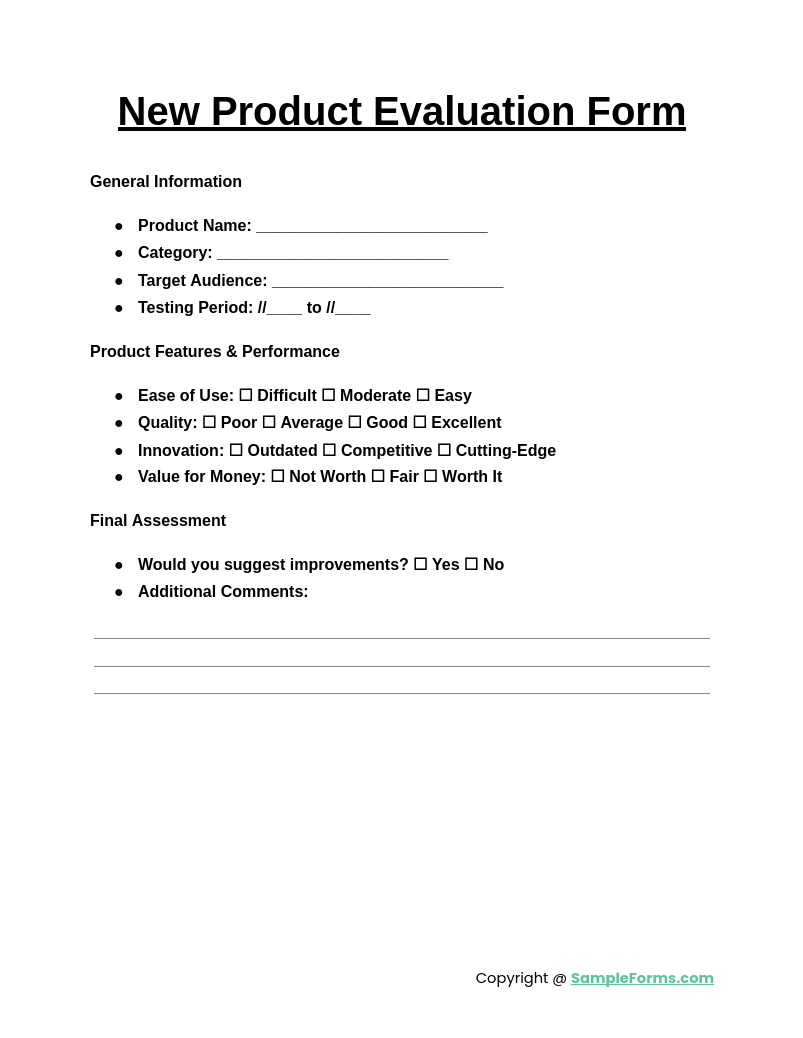 FREE 13+ Product Evaluation Form Samples, PDF, MS Word, Google Docs