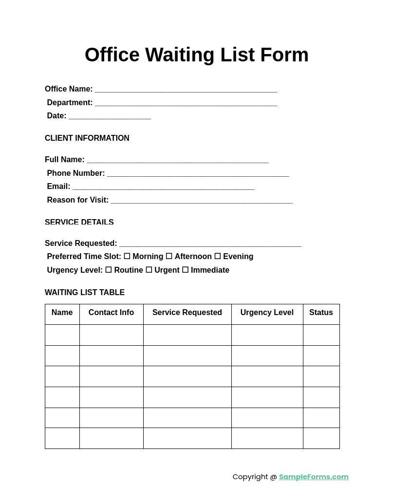 FREE 29+ Waiting List Form Samples, PDF, MS Word, Google Docs, Excel
