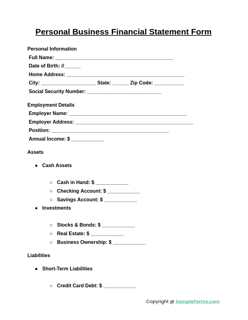 FREE 11+ Business Financial Statement Form Samples, PDF, MS Word ...