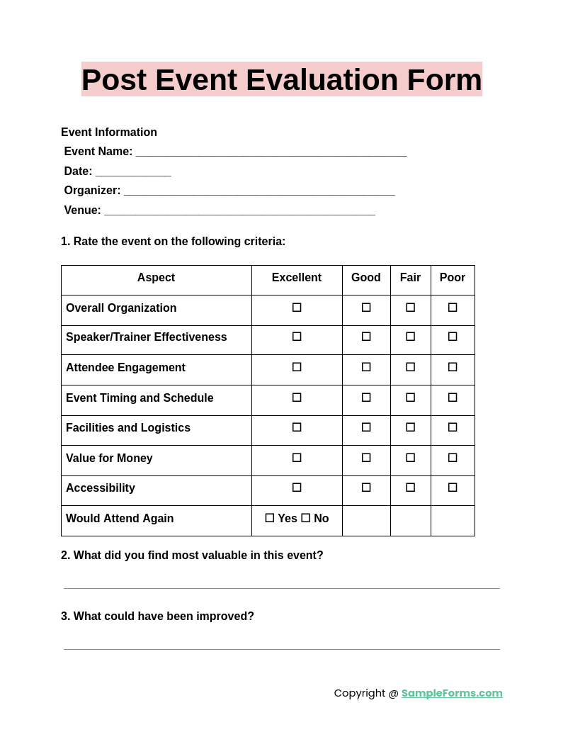 FREE 20+ Event Evaluation Form Samples, PDF, MS Word, Google Docs