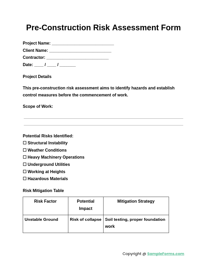 FREE 13+ Construction Risk Assessment Form Samples, PDF, MS Word ...