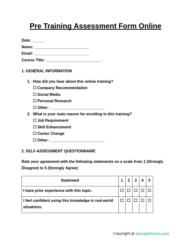 FREE 9+ Pre Training Assessment Form Samples, PDF, MS Word, Google Docs