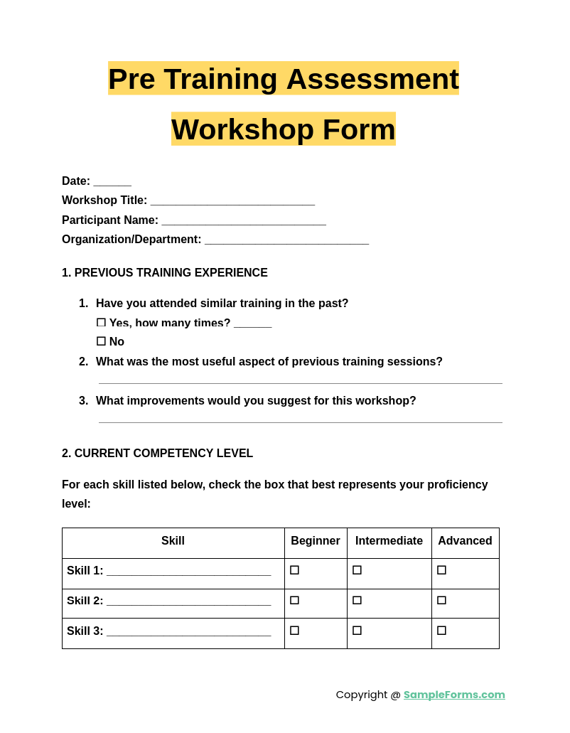 FREE 9+ Pre Training Assessment Form Samples, PDF, MS Word, Google Docs