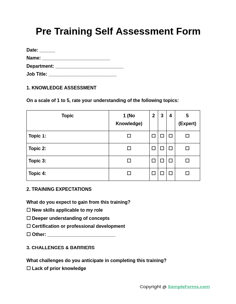 FREE 9+ Pre Training Assessment Form Samples, PDF, MS Word, Google Docs