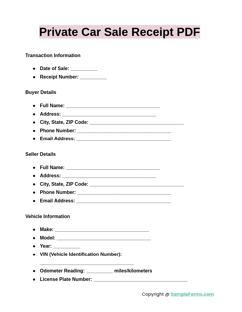 FREE 11+ Car Receipt Form Samples, PDF, MS Word, Google Docs