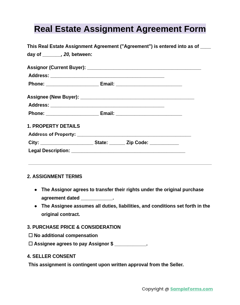 FREE 15+ Assignment Agreement Form Samples, PDF, MS Word, Pages, Google ...