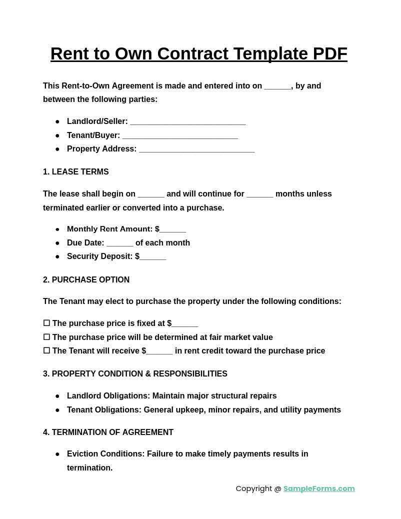 FREE 11+ Rent to Own Contract Form Samples, PDF, MS Word, Google Docs