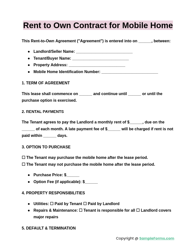 FREE 11+ Rent to Own Contract Form Samples, PDF, MS Word, Google Docs