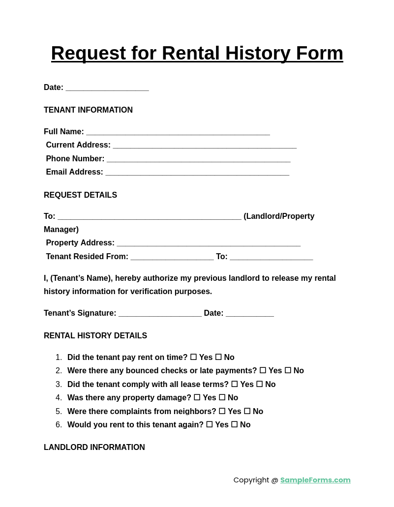 FREE 9+ Rental History Form Samples, PDF, MS Word, Google Docs