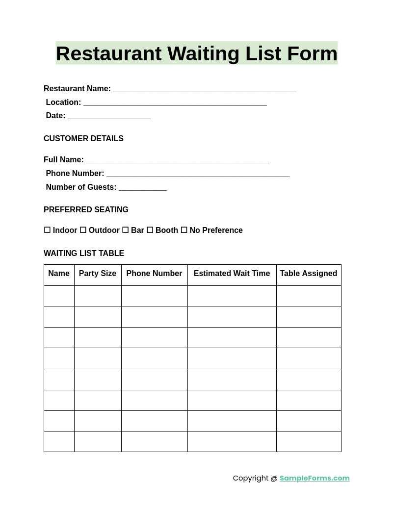 FREE 29+ Waiting List Form Samples, PDF, MS Word, Google Docs, Excel