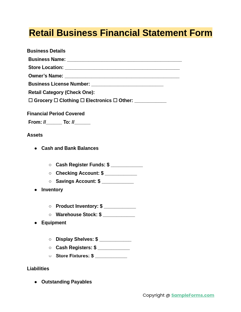 FREE 11+ Business Financial Statement Form Samples, PDF, MS Word ...