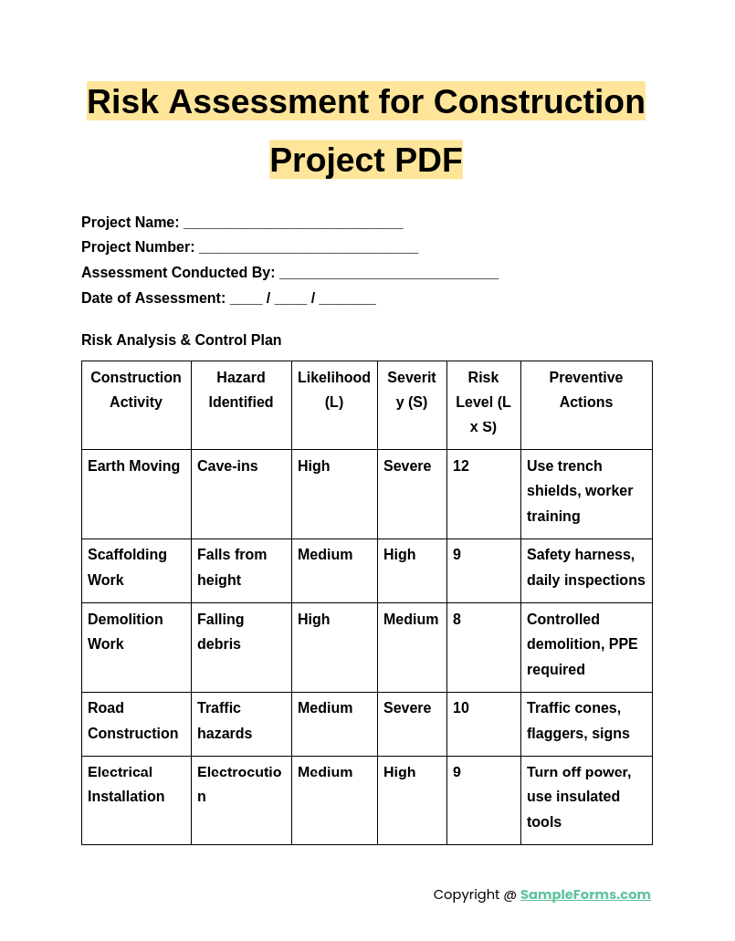 FREE 13+ Construction Risk Assessment Form Samples, PDF, MS Word ...