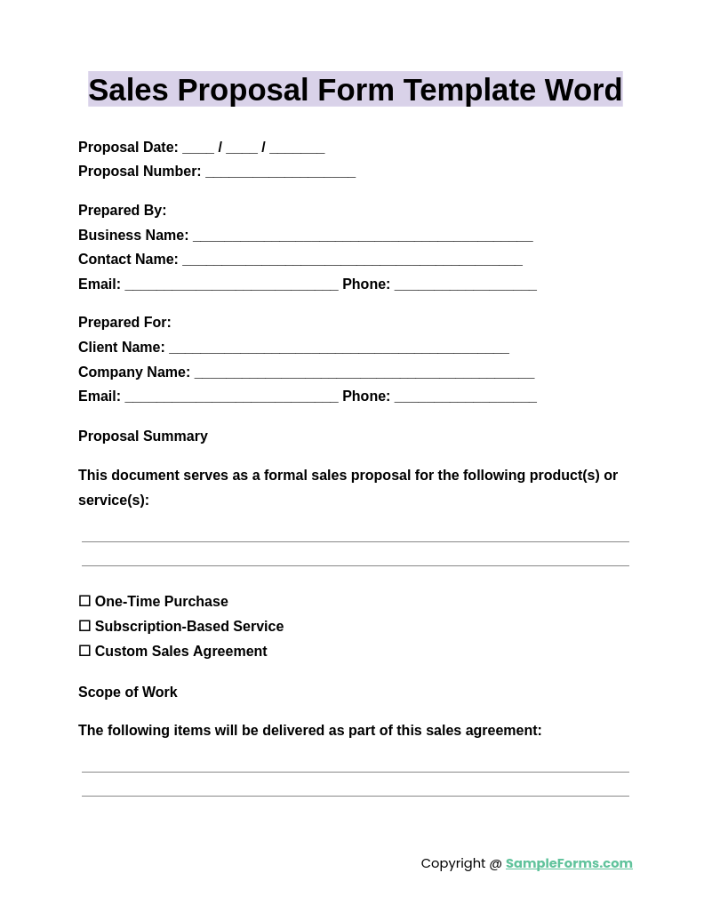FREE 13+ Sales Proposal Form Samples, PDF, MS Word, Google Docs