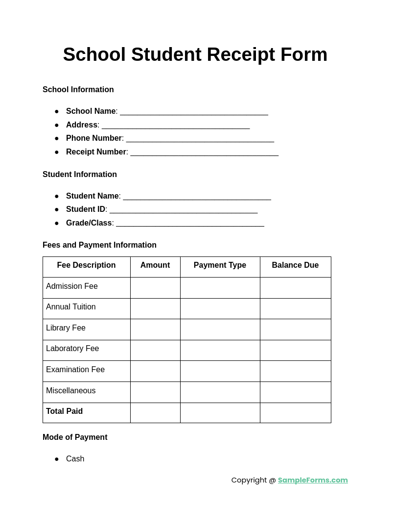 FREE 12+ School Receipt Form Samples, PDF, MS Word, Google Docs