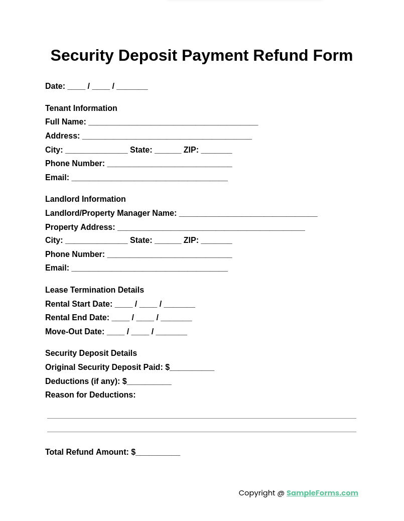 FREE 12+ Security Deposit Refund Form Samples, PDF, MS Word, Google Docs