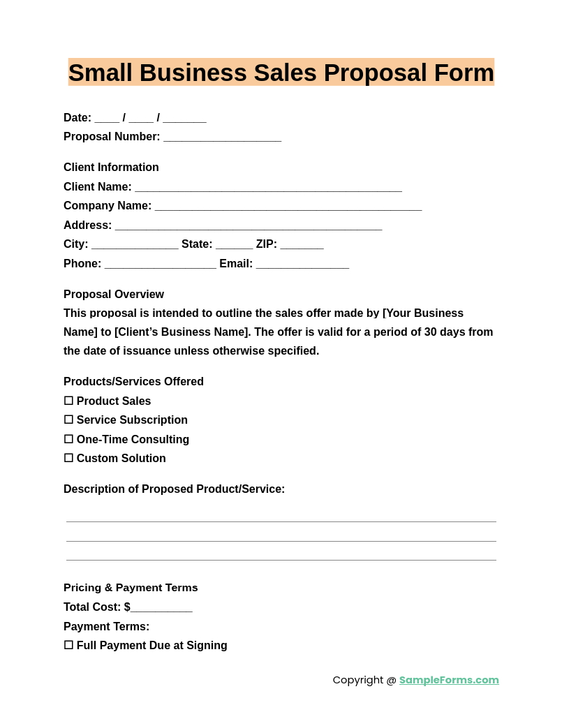 FREE 13+ Sales Proposal Form Samples, PDF, MS Word, Google Docs