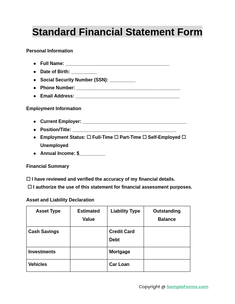 FREE 21+ Financial Statement Form Samples, PDF, MS Word, Google Docs, Excel