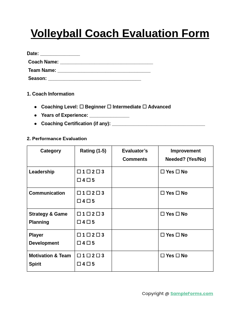 FREE 12+ Volleyball Evaluation Form Samples, PDF, MS Word, Google Docs