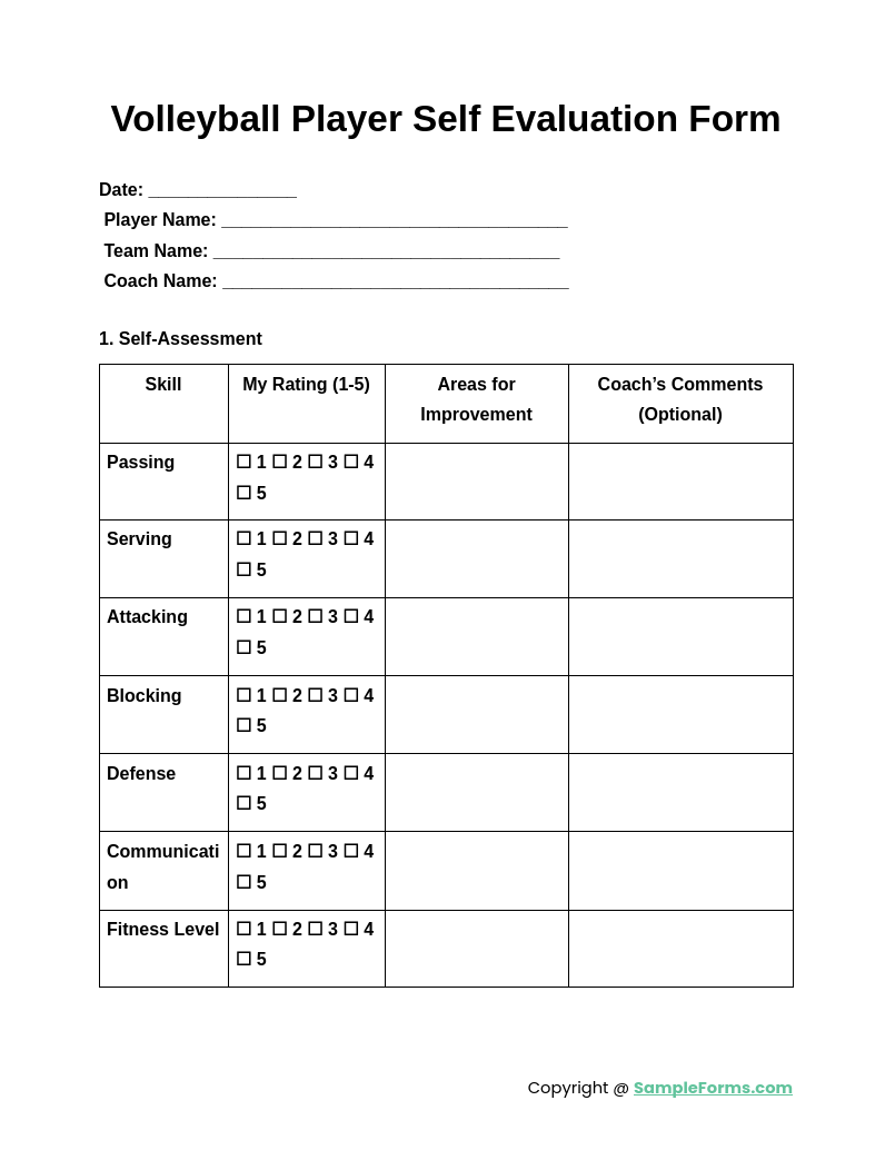 FREE 12+ Volleyball Evaluation Form Samples, PDF, MS Word, Google Docs