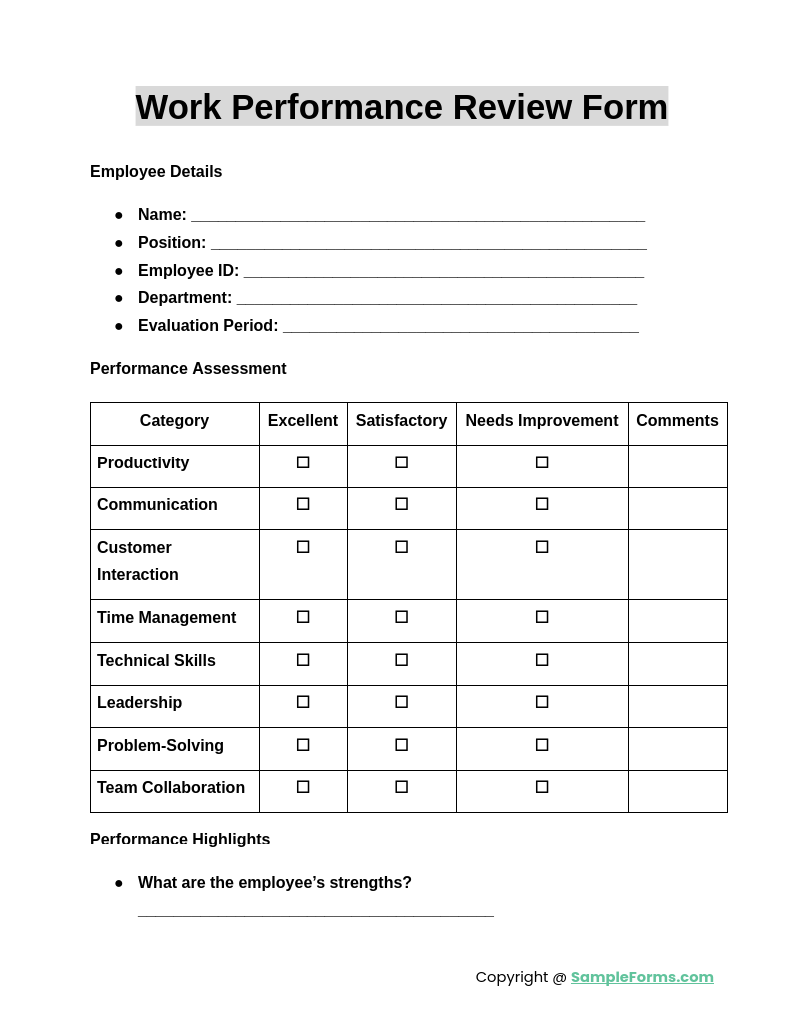 FREE 30+ Performance Review Form Samples, PDF, MS Word, Google Docs