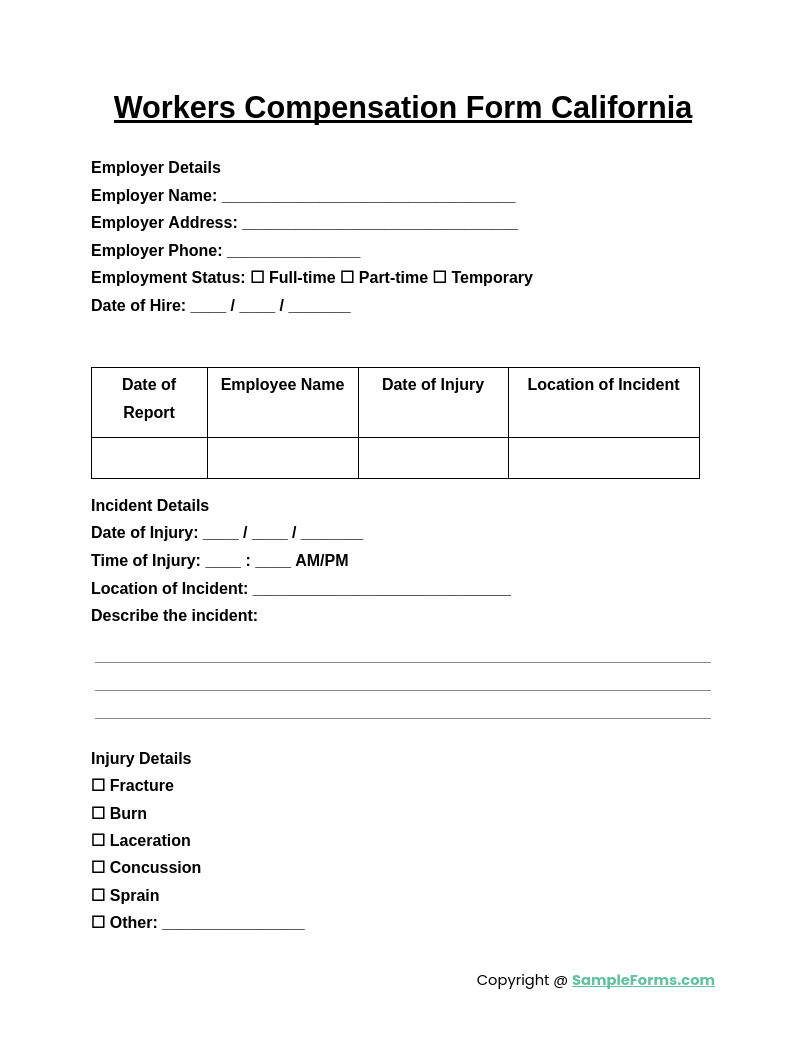 FREE 16+ Workers Compensation Form Samples, PDF, MS Word, Google Docs ...