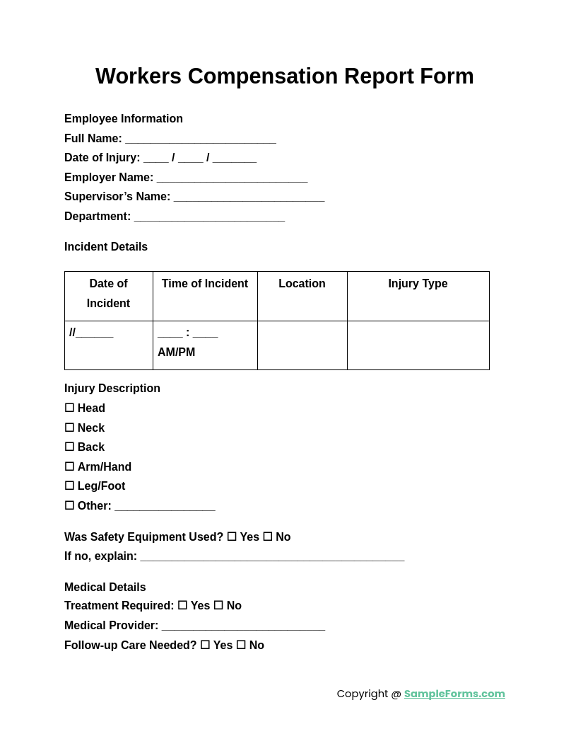 FREE 16+ Workers Compensation Form Samples, PDF, MS Word, Google Docs ...
